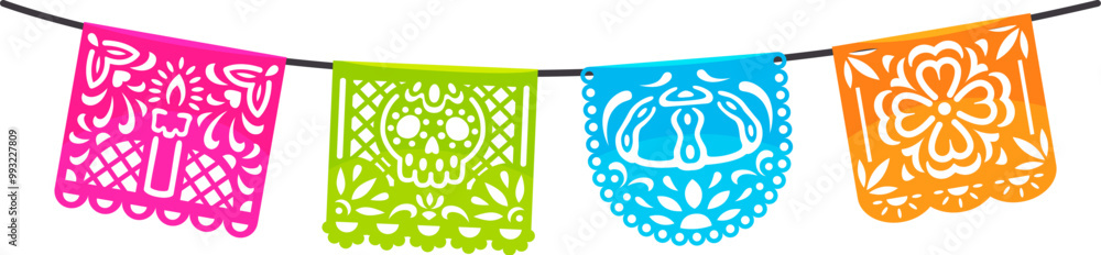 Mexican day of the dead dia de los muertos paper cut flags. Holiday ...