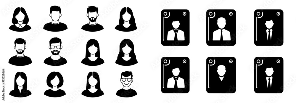 Icons for identification cards. Photos of driver's licenses and staff ...