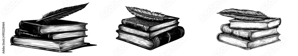 Book Stack Logo Literary Luxe Emblematic Quill and Scroll Icon for ...