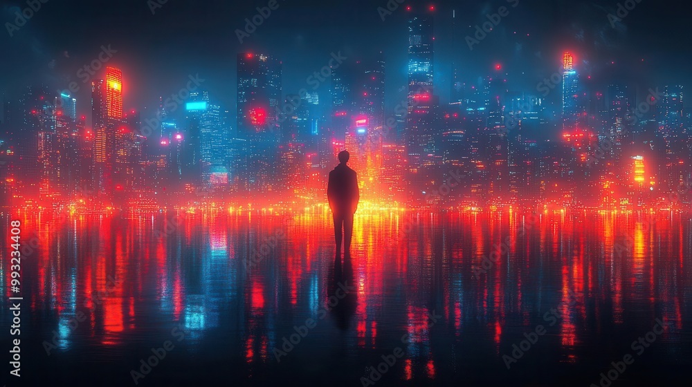 a vibrant smart city scene at night illuminated with technologydriven ...