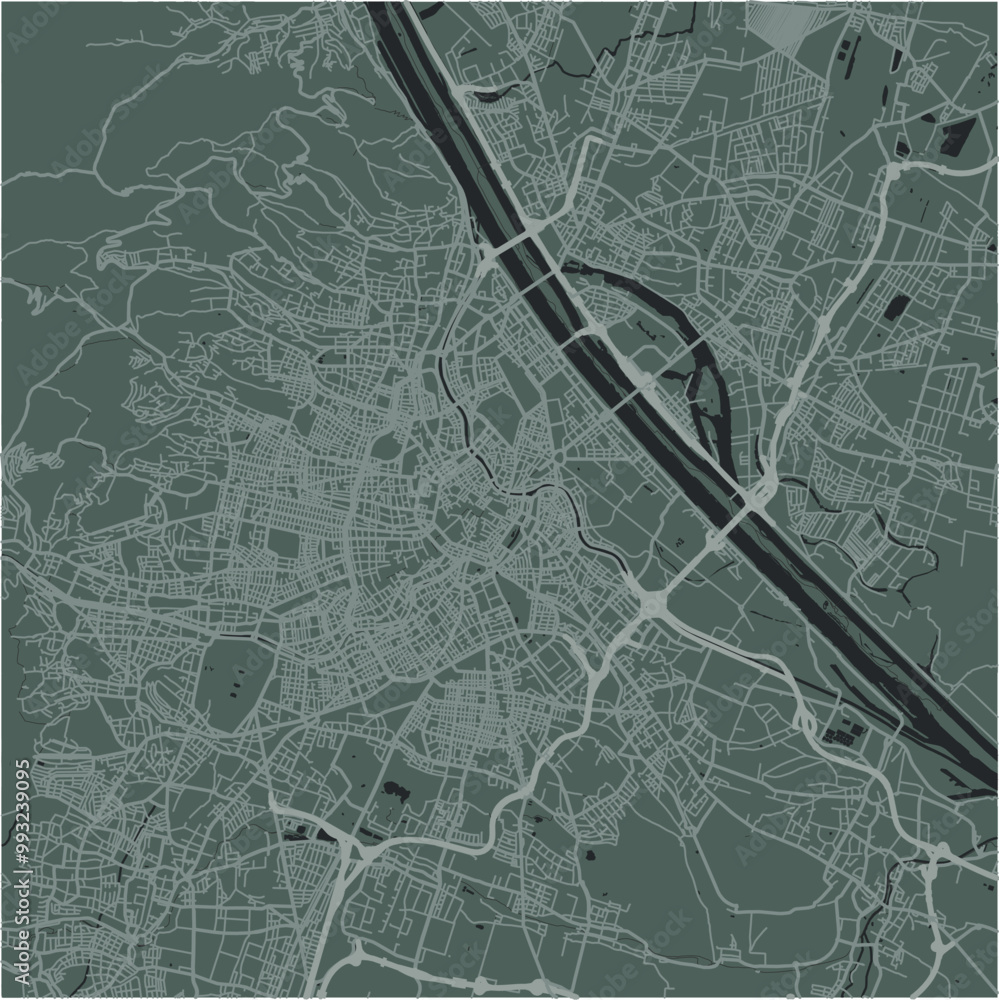Vetor de Map of Vienna in Austria in a smooth dark style. Contains ...