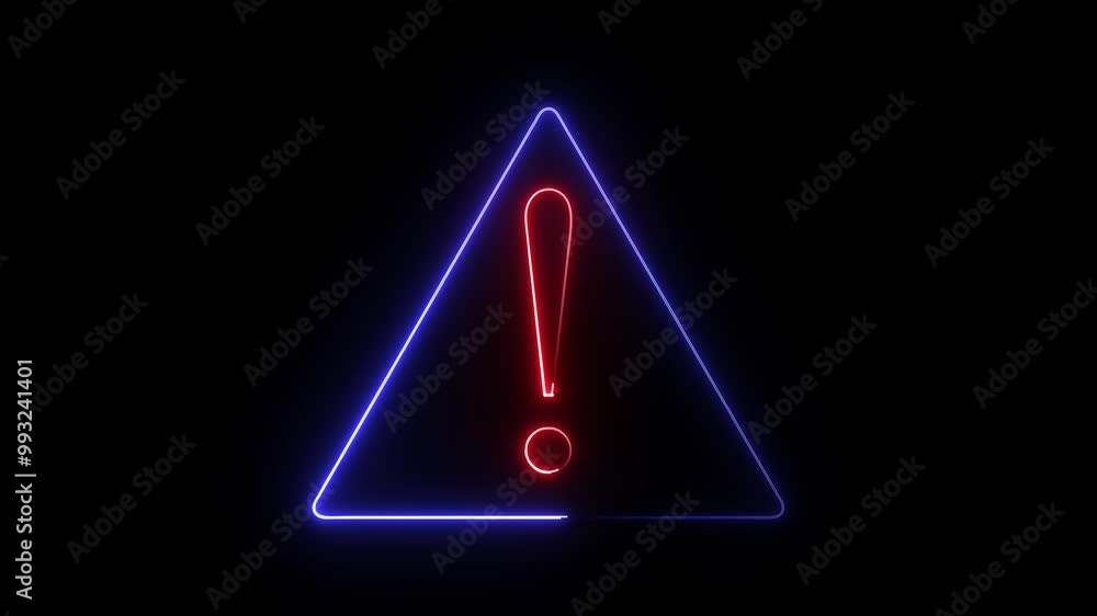 glowing neon red blue color warning attention animation icon risk alert ...