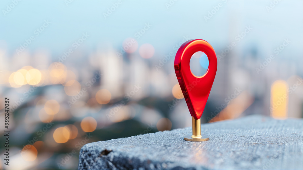 Location pin on a map with navigation marker showcasing urban landscape ...