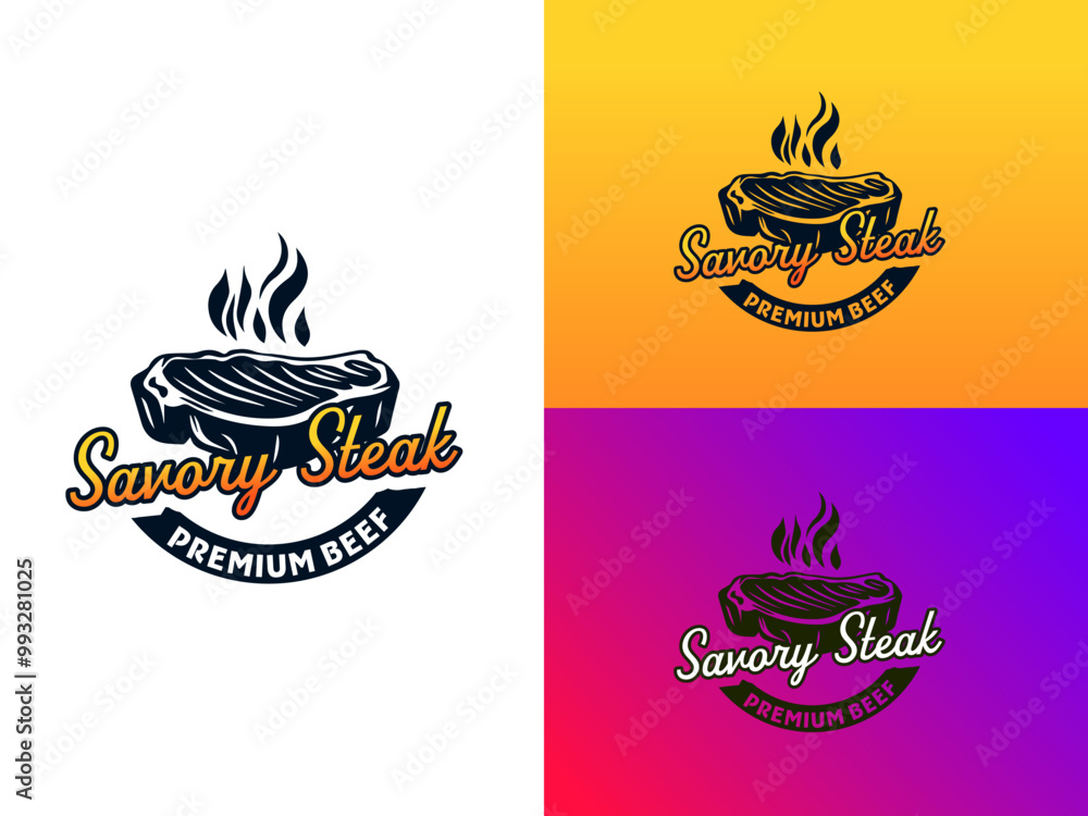 Steak with flames and savory premium beef logo design, perfect for food ...