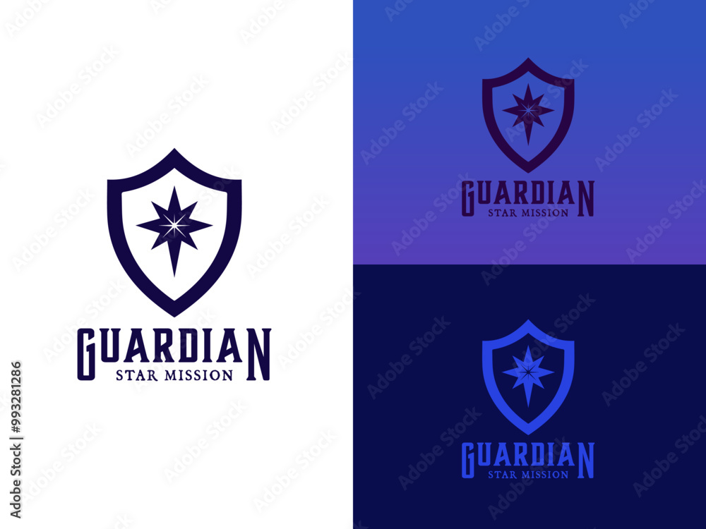 Shield with eightpointed star and Guardian Star Mission logo design ...