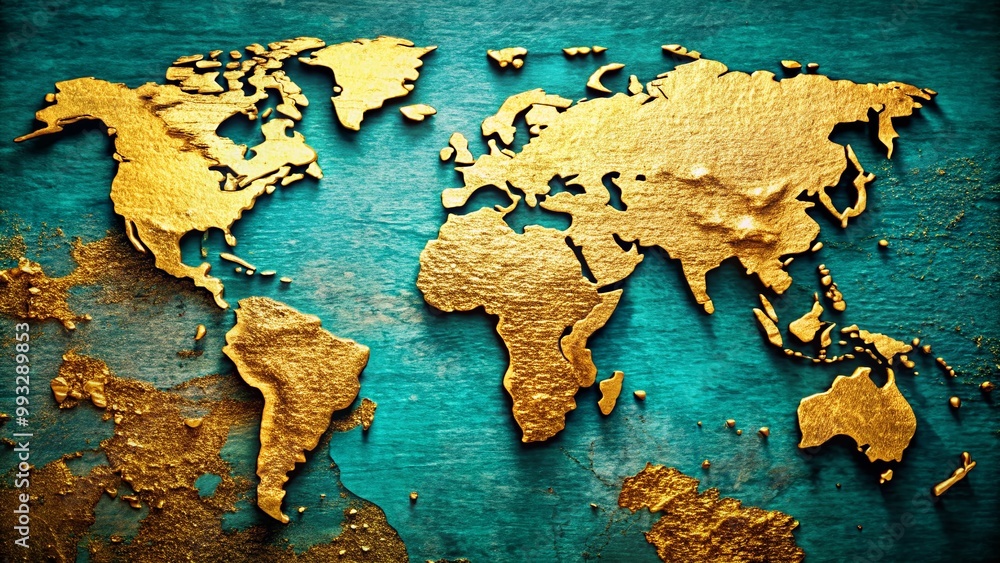 Glimmering Gold World Map with Glittering Elements and Textured ...