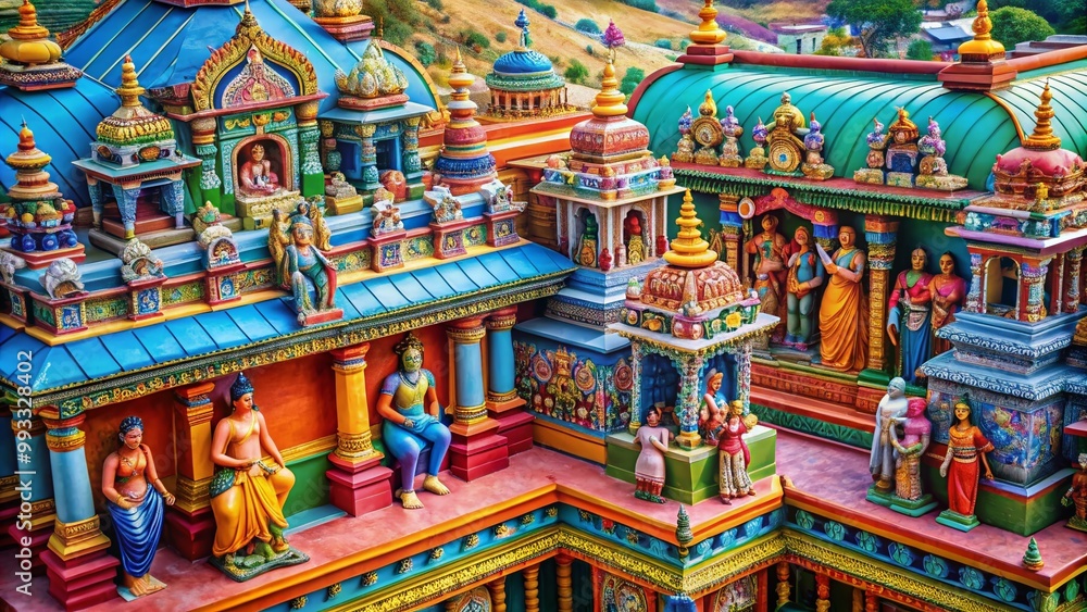 Intricate Hindu Art Depicting Mythological Scenes with Vivid Colors and ...