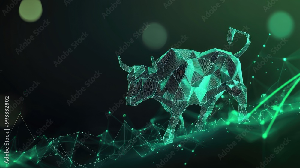 Abstract design featuring a polygon bull representing the stock market ...
