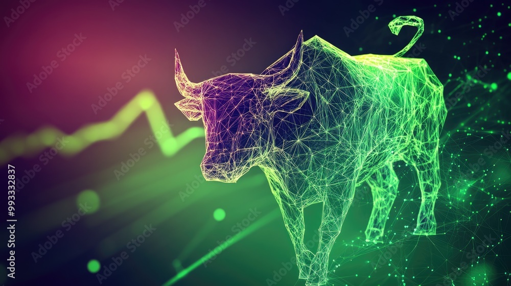 Abstract design featuring a polygon bull representing the stock market ...