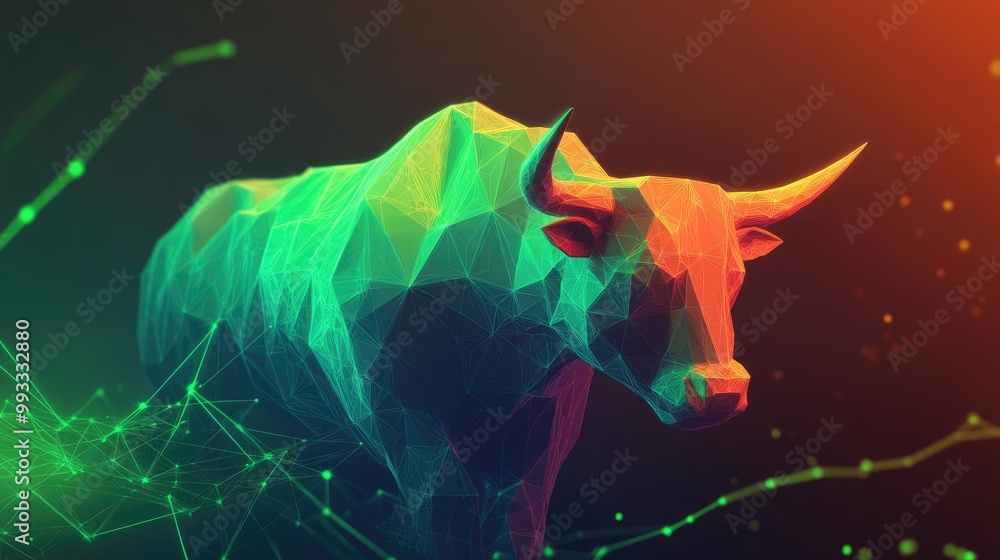Abstract design featuring a polygon bull representing the stock market ...