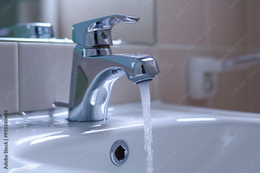 Open faucet with water flowing in bathroom symbolizing personal hygiene ...