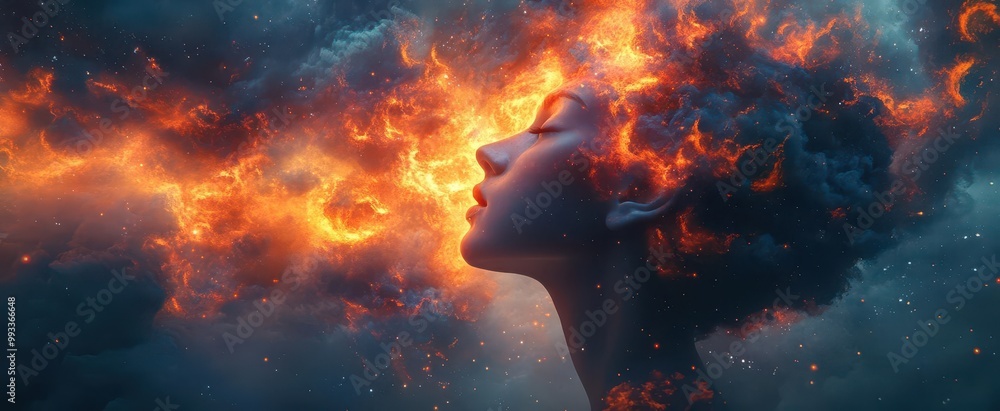 surreal digital illustration of a persons head exploding into a cosmos ...