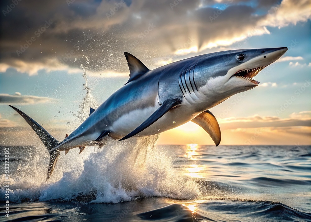 A powerful and agile shortfin mako shark breaches the ocean's surface ...