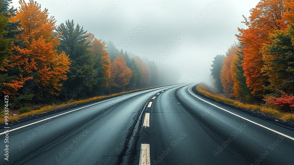 A sleek road stretches into the distance, narrowing to a sharp angle ...