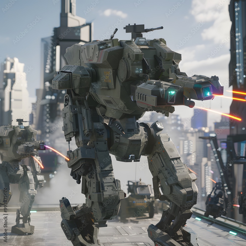 Heavy-Duty Futuristic Military Mech Equipped with Missile Launchers and ...
