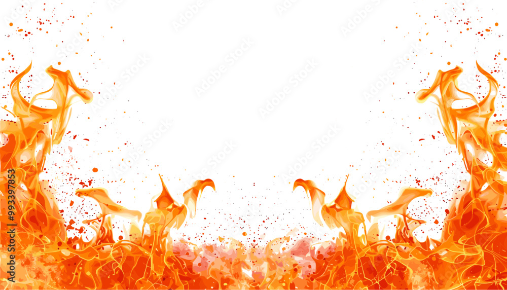 orange fire frame border isolated on white background, vibrant flame ...