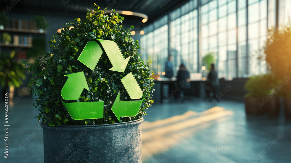 Green recycle symbol icon sign with professional environment background ...