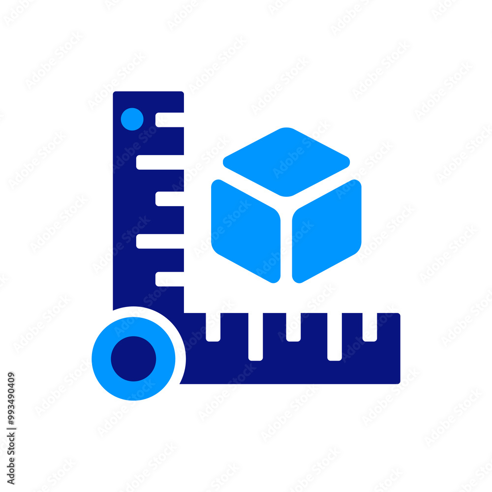 Rulers forming an L shape, blue and dark blue gradient, cube icon in ...