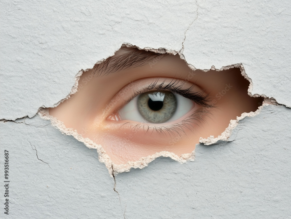 eye peeking through torn paper, surveillance or voyeurism Stock Photo ...