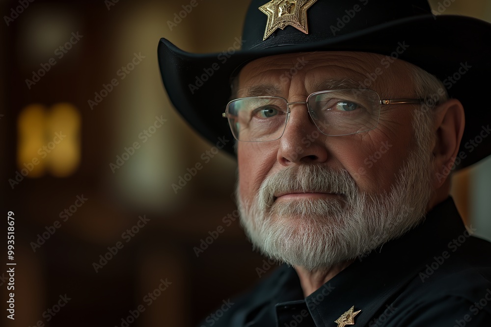Man wearing a cowboy hat and glasses. He is a police officer. He is ...