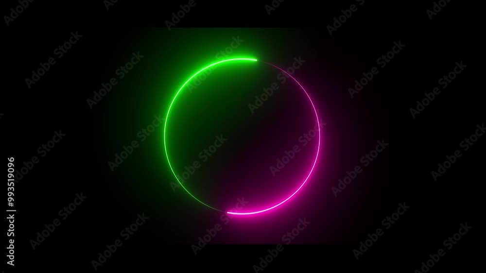 Beautiful colorful neon circle frame loading icon on black background ...