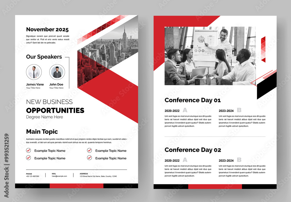 Business Conference Agenda and Program Flyer Stock Template | Adobe Stock