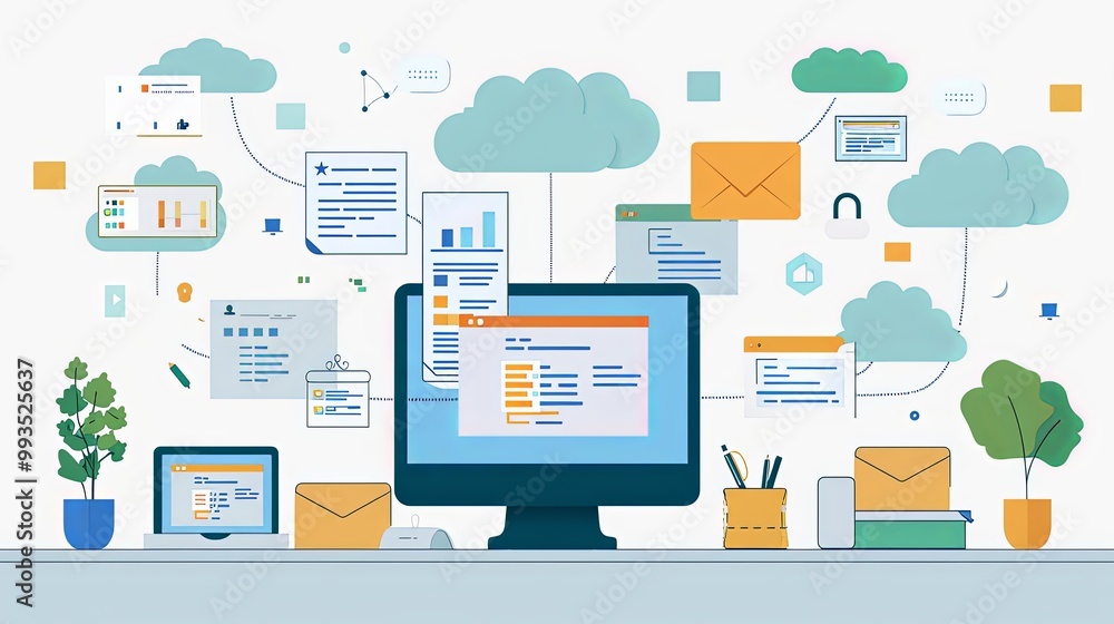 A desktop computer screen shows multiple cloud storage files and ...