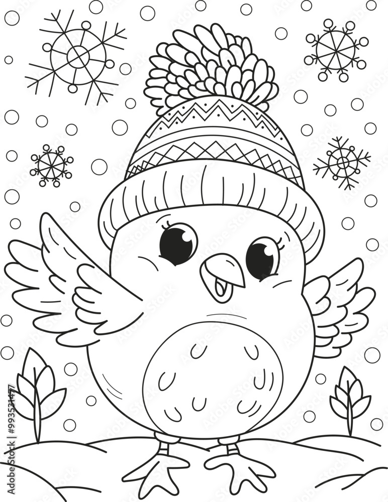 Coloring page outline of cartoon smiling cute little bird with ...