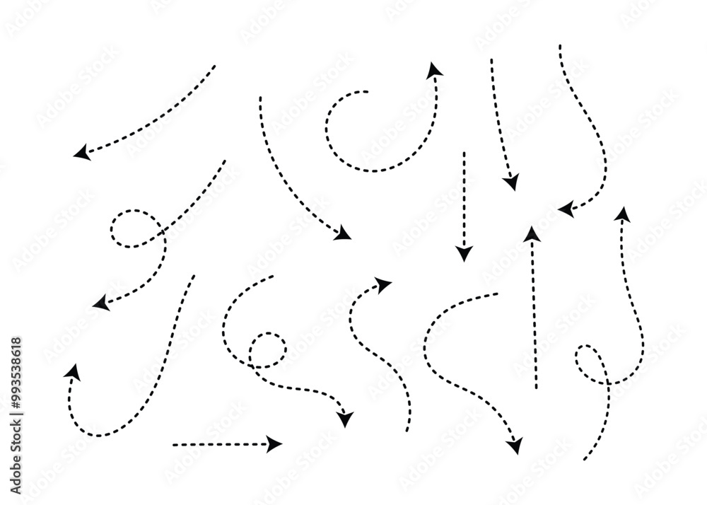 Split Lines Arrows Set Dotted Line Clean Dot Style Hand Drawn Doodle Arrow Set Curve Dotted