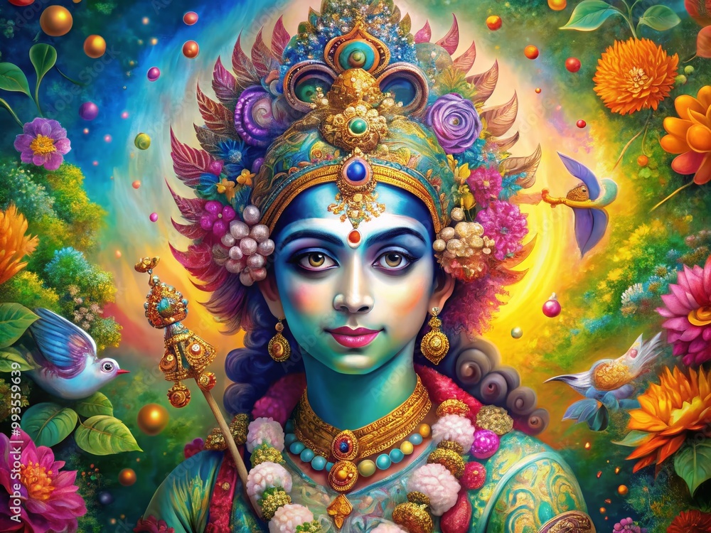Stunning HD Wallpaper of Krishna Surrounded by Vibrant Colors and ...