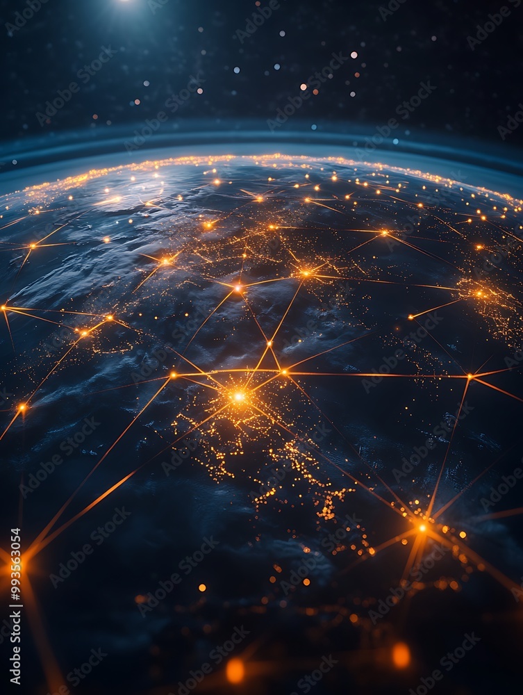 Digital Financial Network Around Earth A glowing 3D network with ...