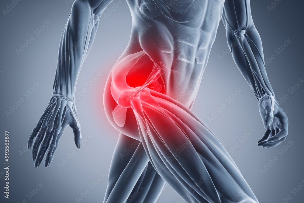 Hip Pain Anatomy: Detailed 3D anatomical rendering of a human hip joint ...