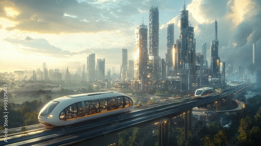 Expansive overview of a sustainable urban mobility hub, with multimodal ...