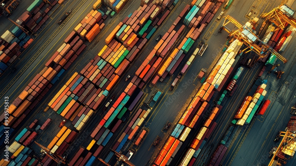 Aerial perspective of a global trade hub, showcasing a sprawling ...