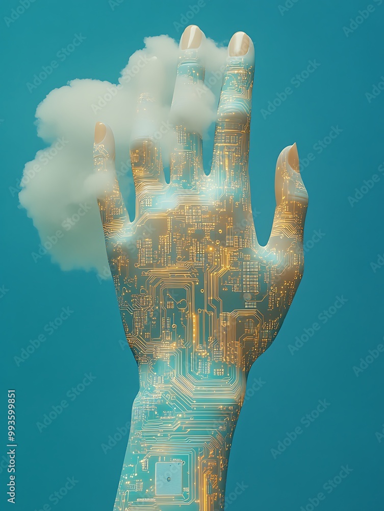 Digital Hand with Circuit Patterns A 3D hand made of circuit board ...