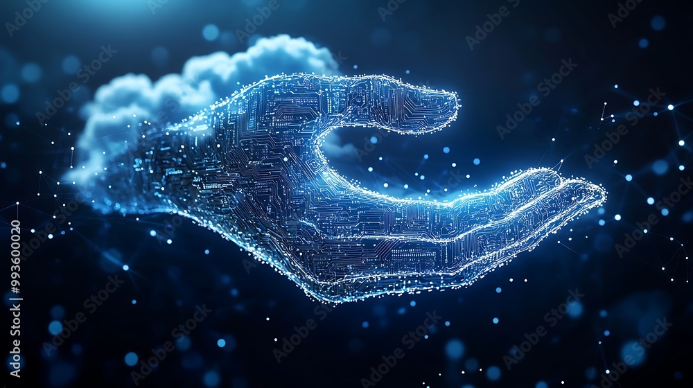 Digital Hand with Circuit Patterns A 3D hand made of circuit board ...