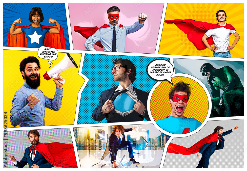 Comic Book Photo Collage Frame Effect Mockup Stock Template | Adobe Stock