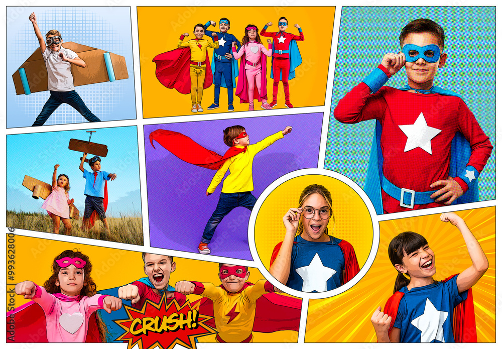 Comic Book Photo Collage Frame Effect Mockup Stock Template | Adobe Stock