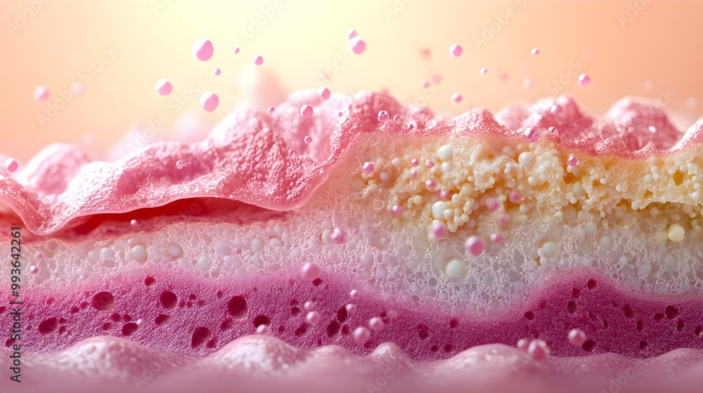 Detailed cross-section of human skin during acne treatment, showing ...