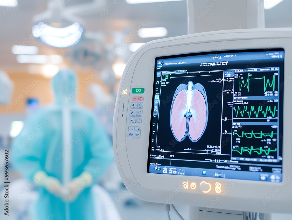 Advanced medical monitor displaying lung scan, highlighting technology ...