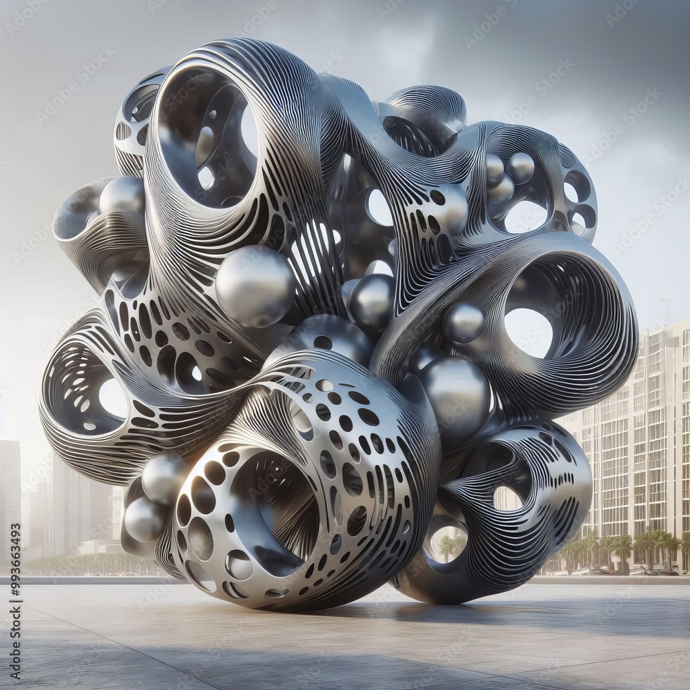 A Spherical Metallic Structure With Perforations And Smooth Flowing Curves Stands Prominently In