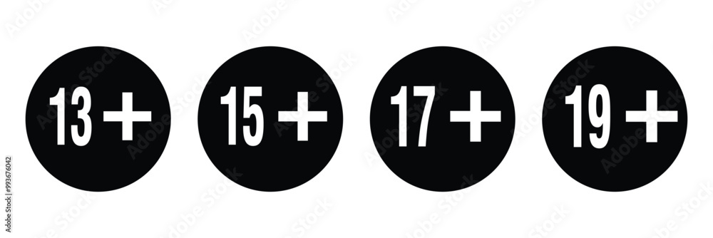 Vetor de Age ratings icon set in trendy flat style. Age restriction ...