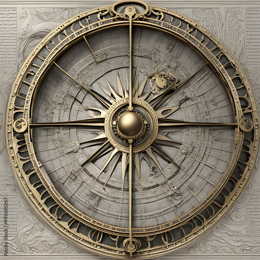 “An ornately designed astrolabe from the Renaissance era, made of brass ...