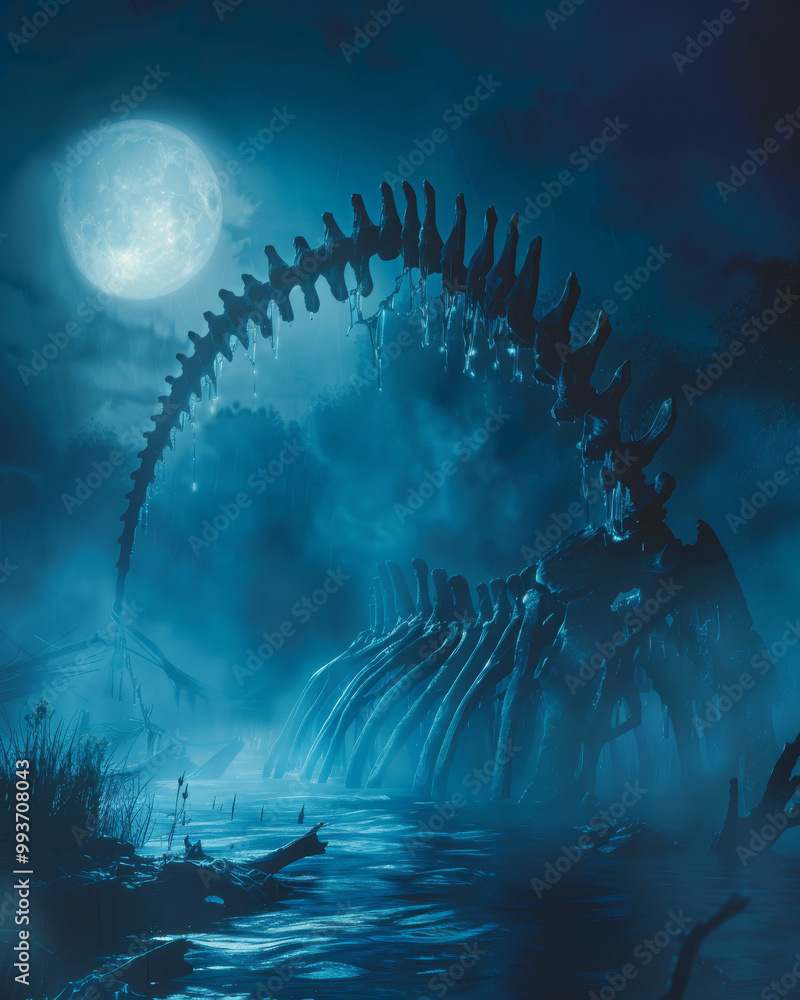 Towering rib bones of an ancient leviathan stand out from the water ...