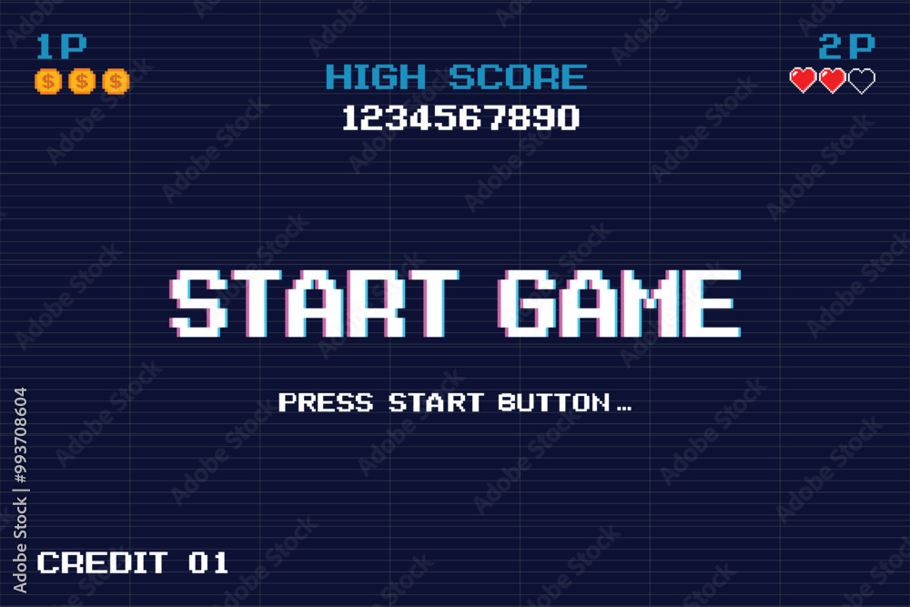START GAME. press start button. pixel art .8 bit game. retro game. for ...