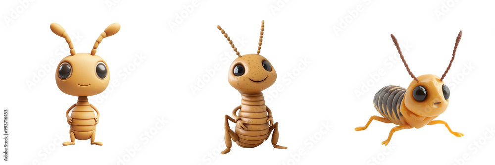 Three playful cartoon insects showcasing unique designs and expressions ...
