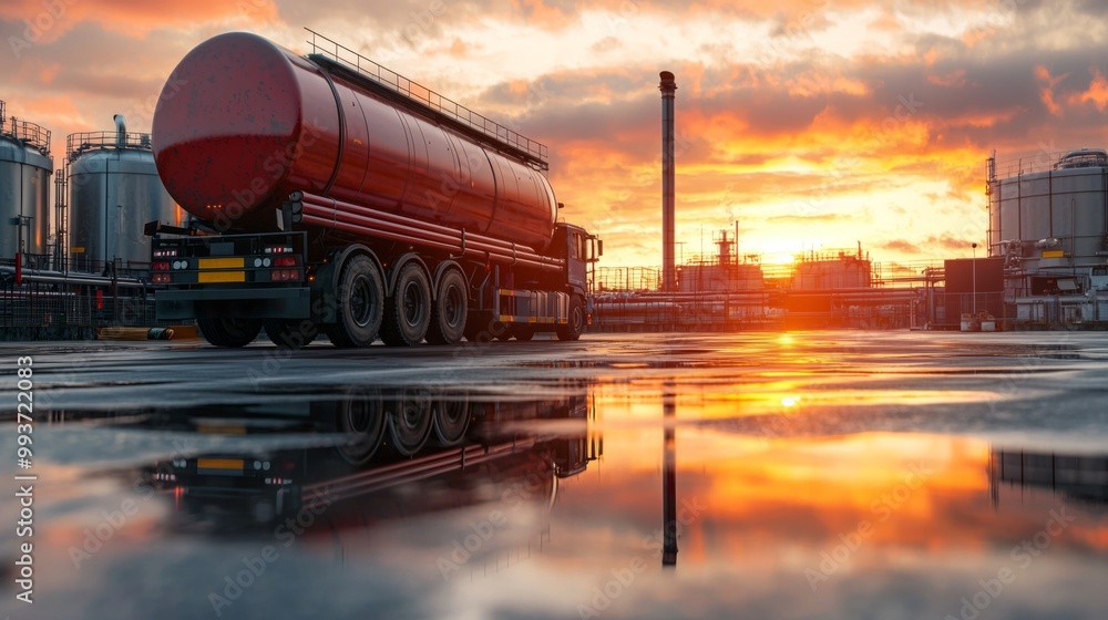 Tanker Truck to transport fuel in industrial petroleum plant. Closeup ...