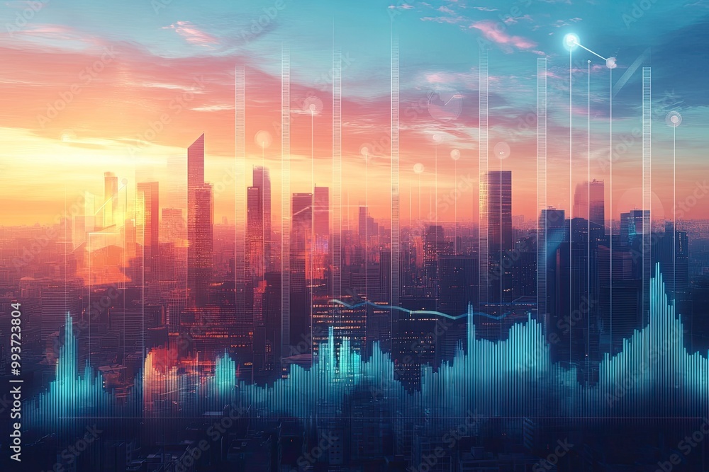 Economic growth projection with soaring graphs, new infrastructure, and ...