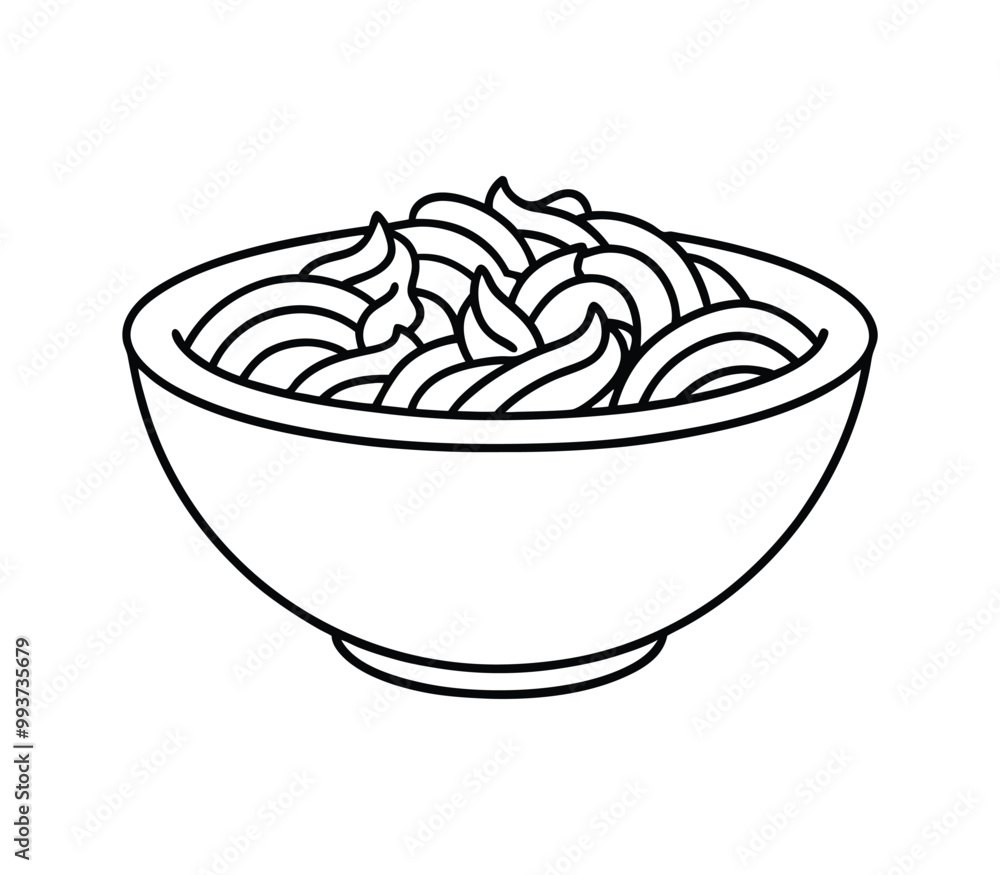 Pasta outline coloring book page line art drawing. Spaghetti sauce ...