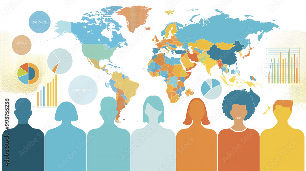 Global Diversity and Data Visualization with World Map and Charts Stock ...